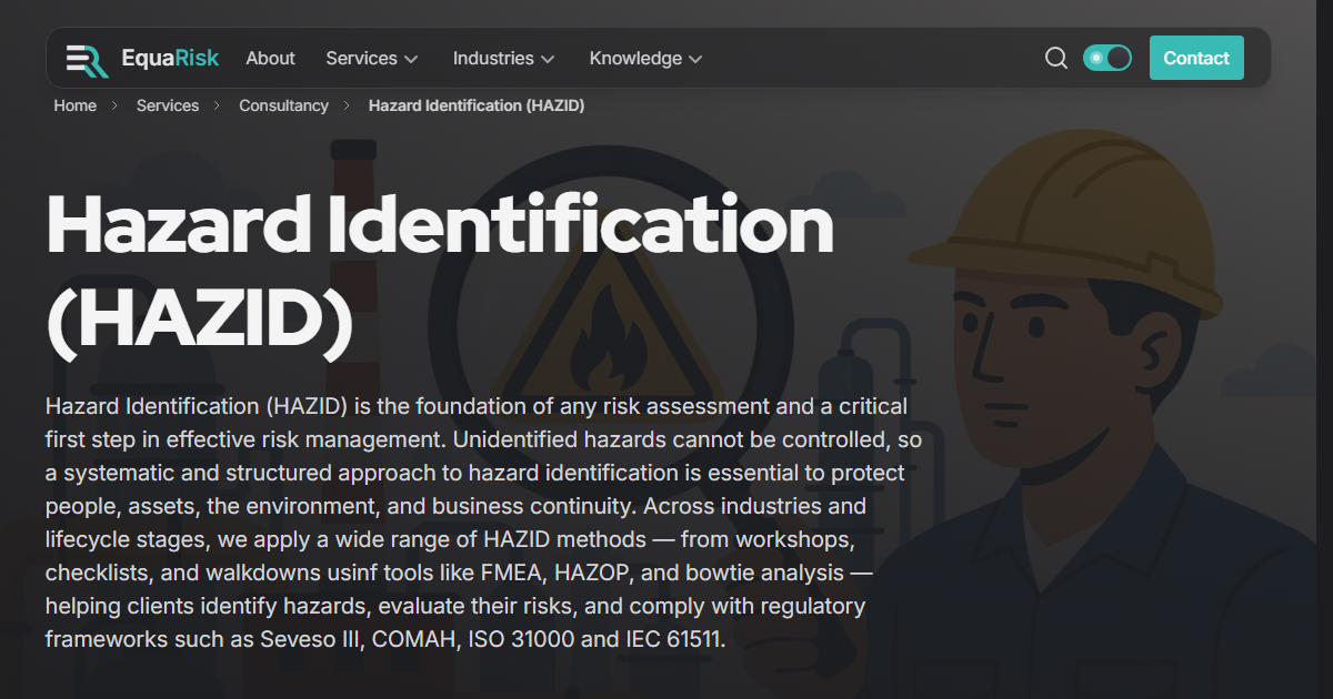 Hazard Identification (HAZID) | Consultancy Services | Equarisk | Equarisk